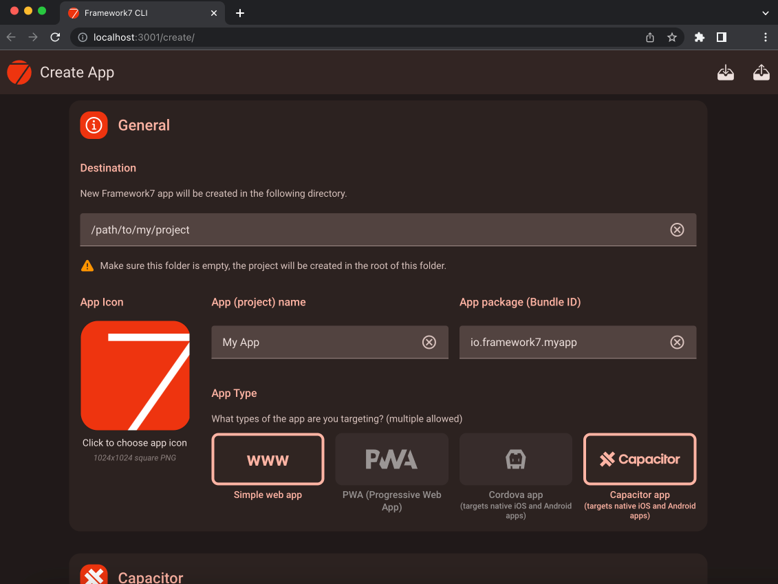 Create App | Framework7 CLI